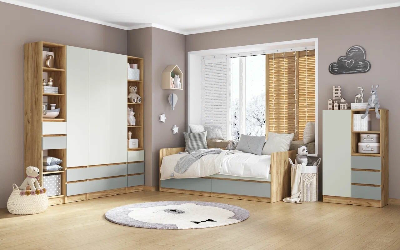 Комплект мебели для детской Челси color (comp.9) Мята (темная)/Сумеречный голубой/Дуб крафт