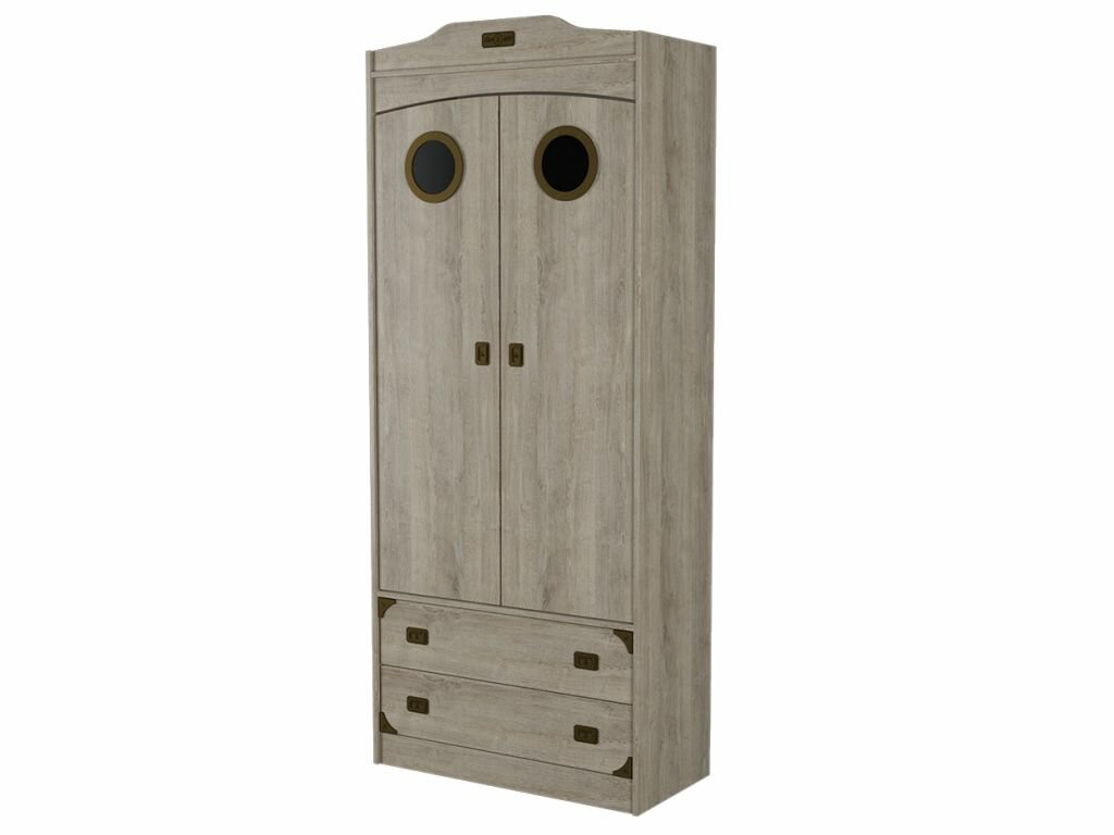 Шкаф 2х створчатый Мираж-1 Дуб Баррик ширина 90 см со штангой с ящиками ЛДСП в детскую