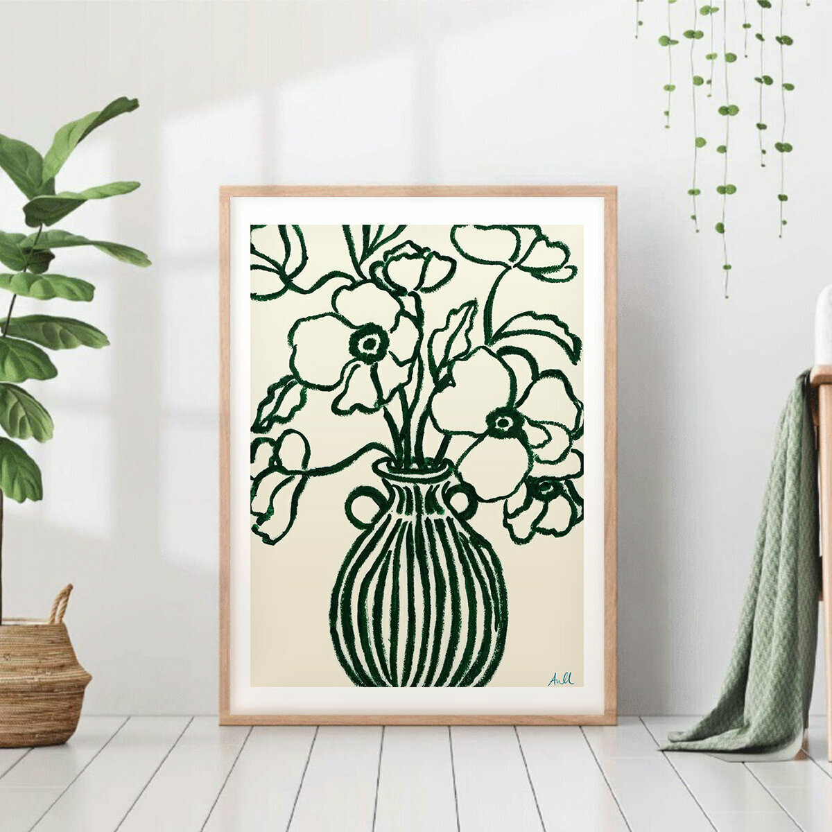 Постер "Букет цветов эскиз художника" 40x50 без рамки на стену для интерьера