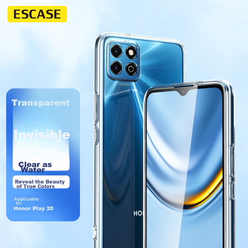ESCASE Honor Changwan 20 Phone Case Protective Cover, Shockproof Full Coverage/soft Shell Ultra-Thin Silicone (With Lanyard Hole) Protective Cover, Transparent