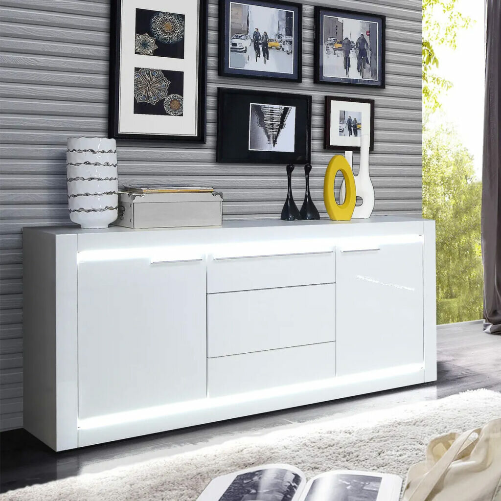 Комод L-Light, цвет белый, 3 ящика, 2 двери, с доводчиками, Ш158х В78х Г41