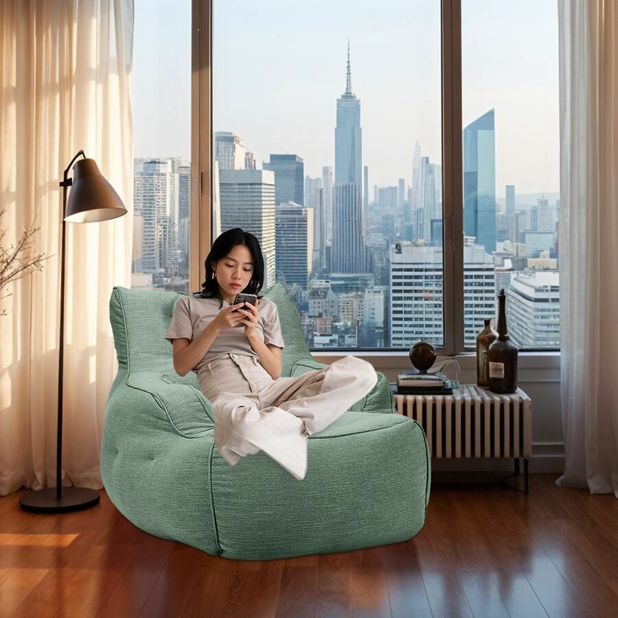 Удобное современное кресло Ambient Lounge - Tranquility Armchair - Pepper Mint (шенилл, серо-зеленый) - бескаркасная дизайнерская мебель для отдыха дома