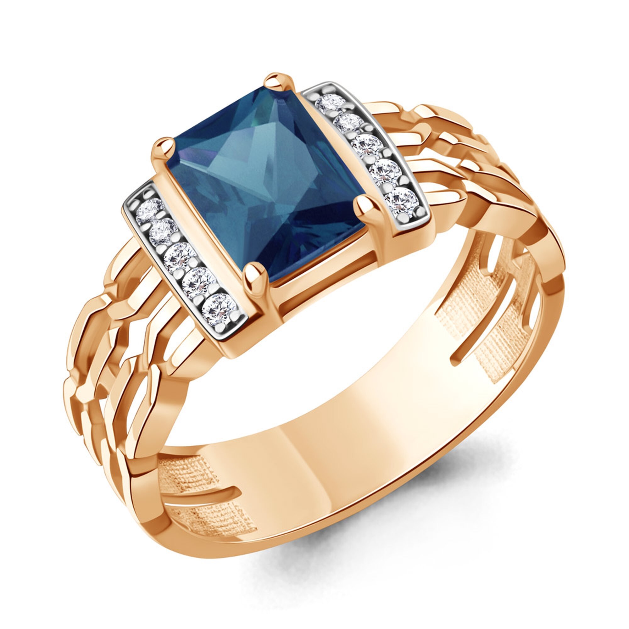 Кольцо Diamant online, серебро, 925 проба, золочение, фианит, Лондон топаз