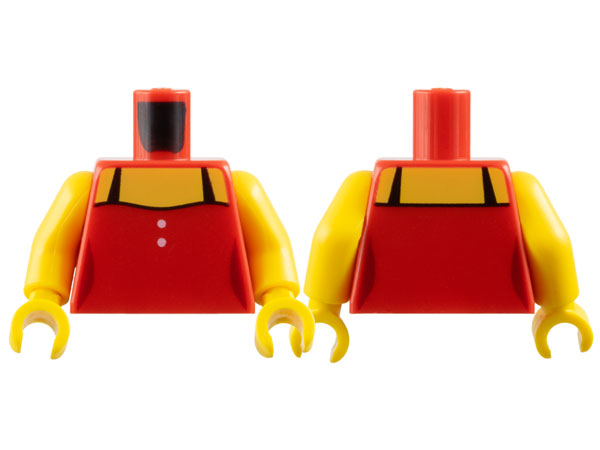 Torso Female Top with 2 White Buttons and Black Straps, Yellow Neck and Shoulders Pattern / Yellow Arms / Yellow Hands, 973pb1608c01 Red U