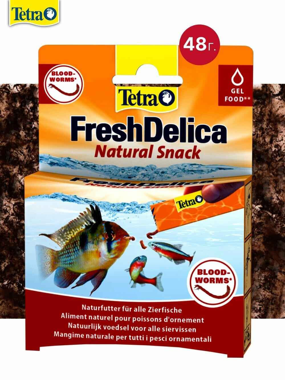 Корм для рыб TETRA FreshDelica, желе, мотыль, сублимированный, для всех рыб, 48 гр