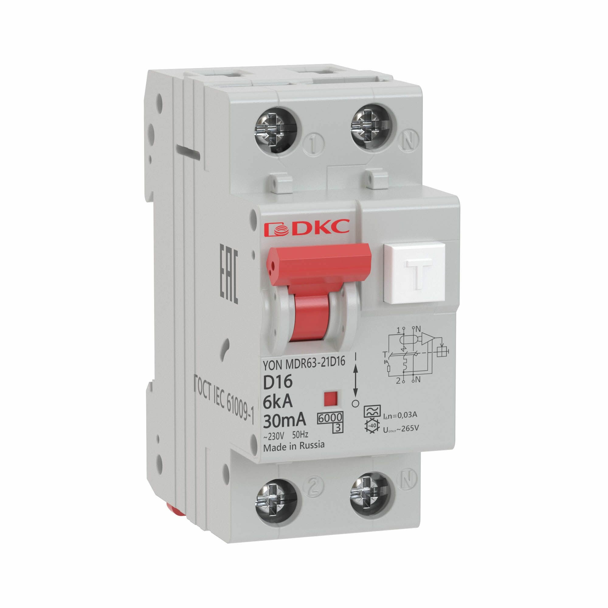 DKC АВДТ с защитой от сверхтоков YON MDR63-21C10-A (2п, 10mA), MDR63-21C10-A