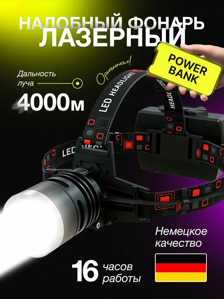 Головной фонарь P50 с аварийной зарядкой и дальним светом и телескопическим зумом【С тремя батареями】