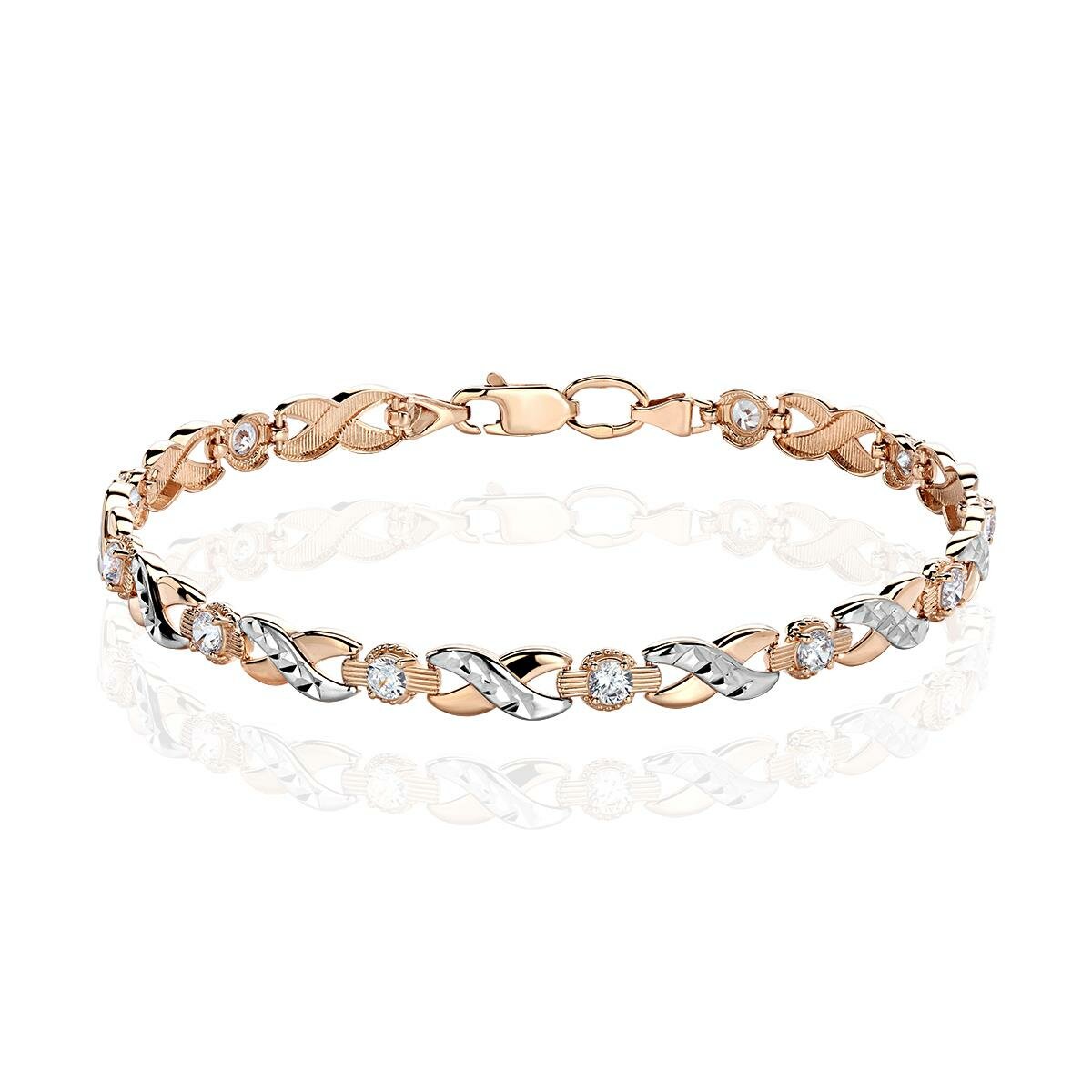 Браслет, красное золото, 375 проба, фианит