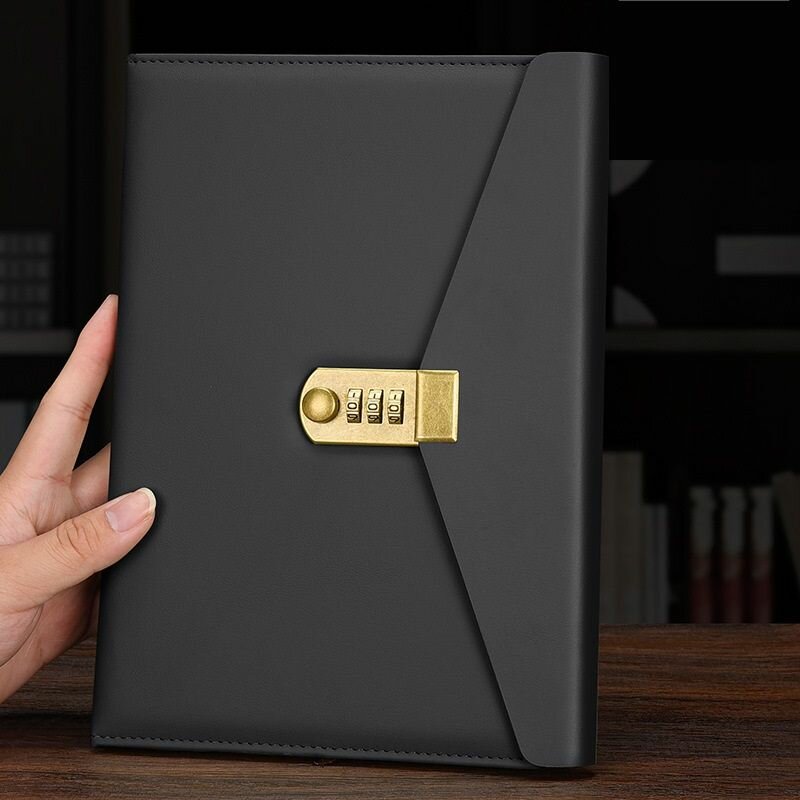 Блокнот с замком для записей А5. Кожаный бизнес блокнот в линейку. Ежедневник недатированный. 100л, 200стр. Черный