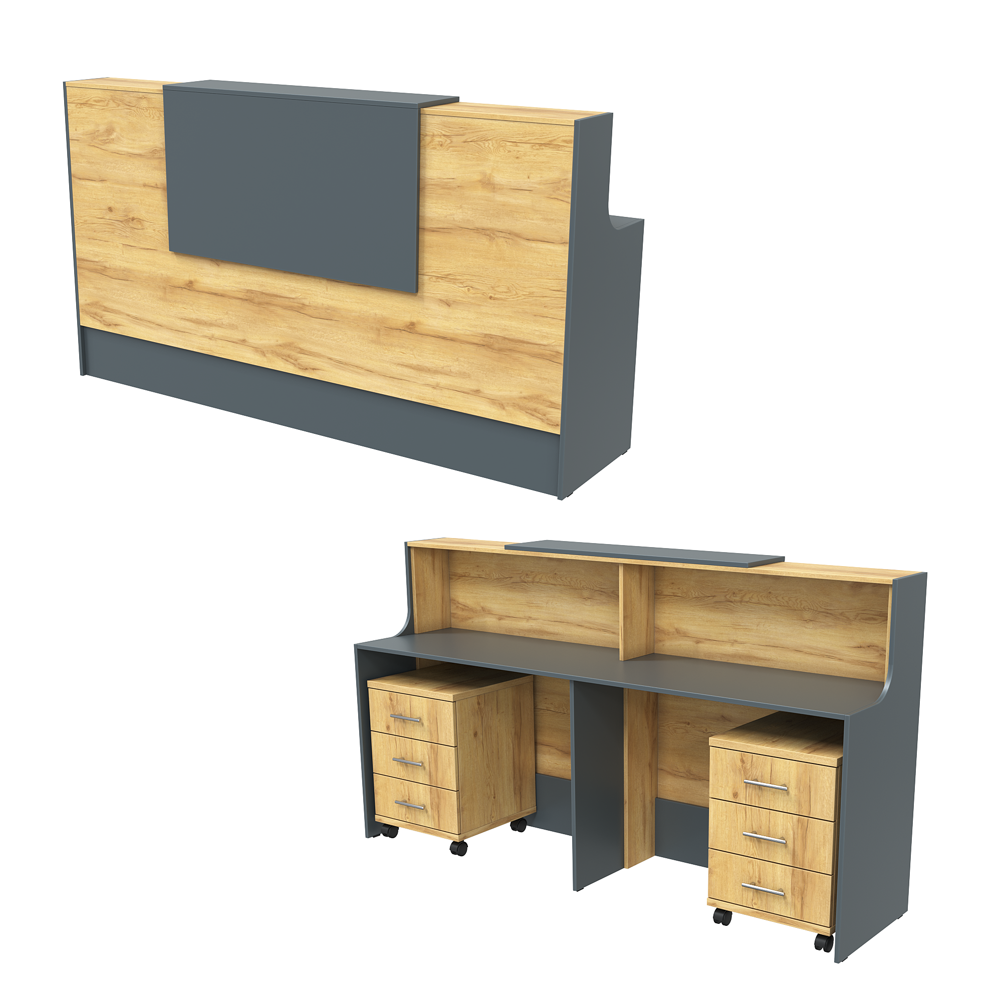 Ресепшн "Диада" №10 с тумбами, Темно-серый и Дуб Золотистый. Производитель товара - компания Westcom.