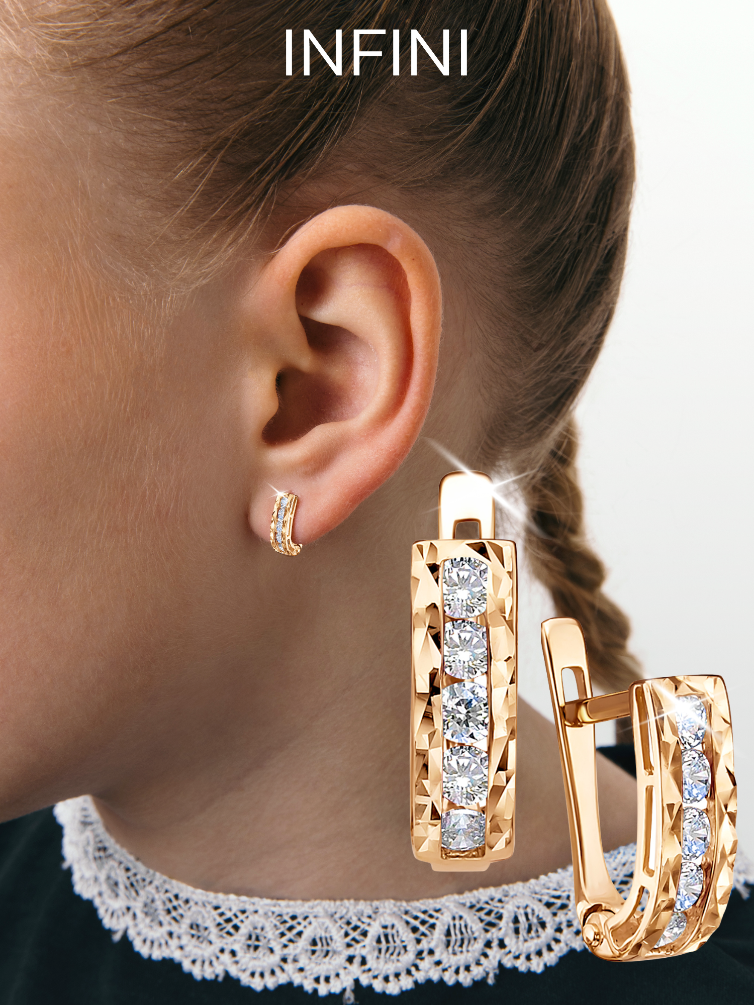 Серьги, красное золото, 585 проба, фианит