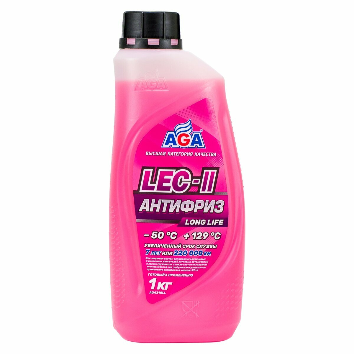 Антифриз AGA LEC-II LONG LIFE, розовый, -50С, (1кг) AGA318LL