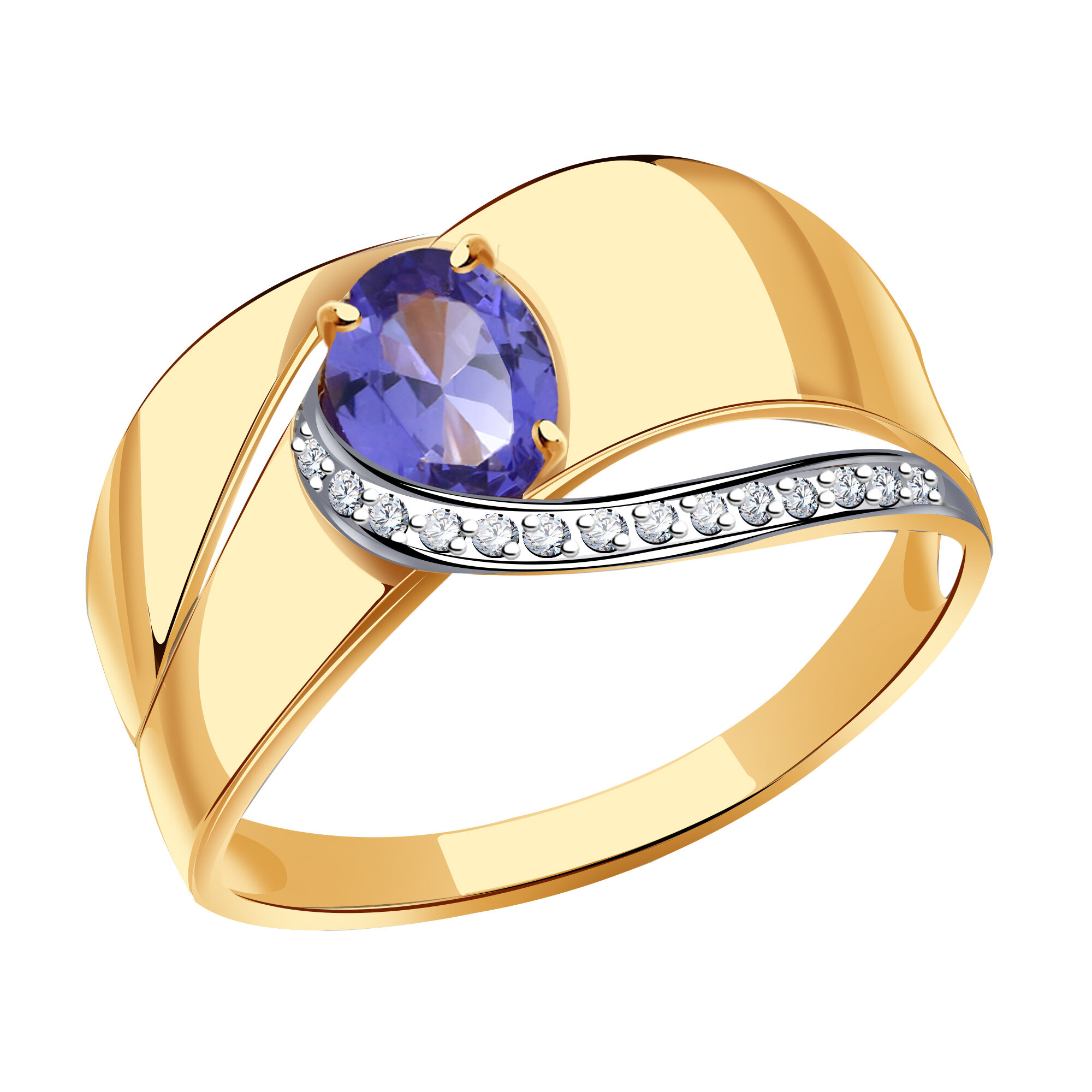 Кольцо, красное золото, 585 проба, танзанит, фианит