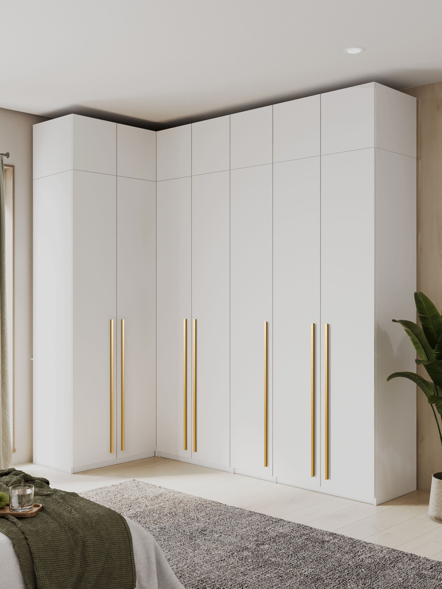 Угловой шкаф для одежды распашной с ящиками и антресолью, Принцесса Мелания, Белый, 2600х2500х1300мм