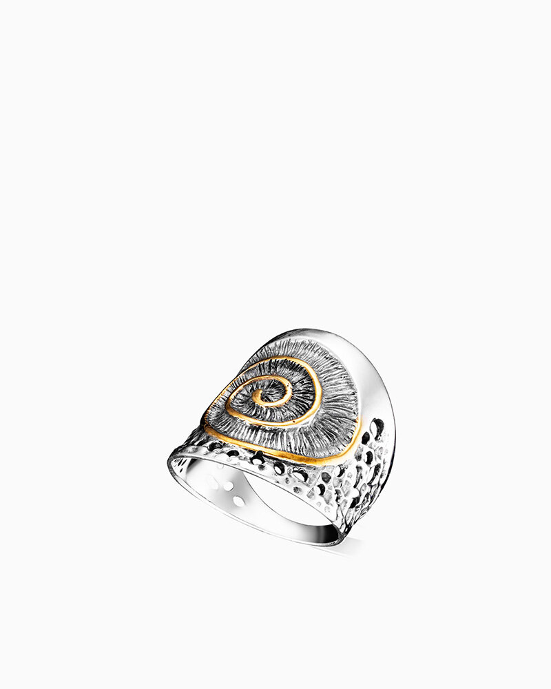 Кольцо, серебро, 925 проба, золочение, чернение