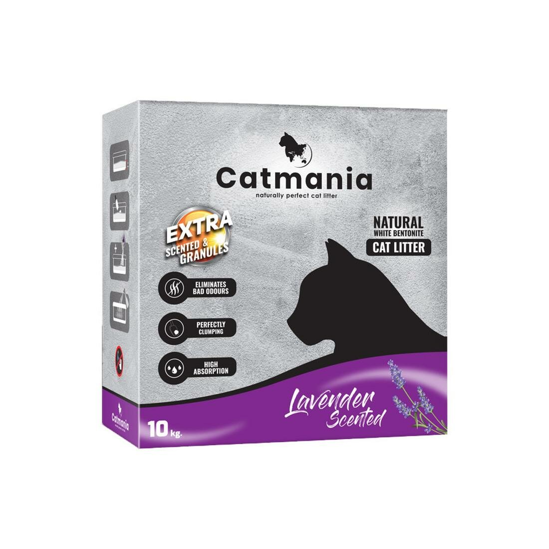 Наполнитель для кошачьего туалета бентонитовый Catmania Lavander, с ароматом лаванды, в коробке 10 кг