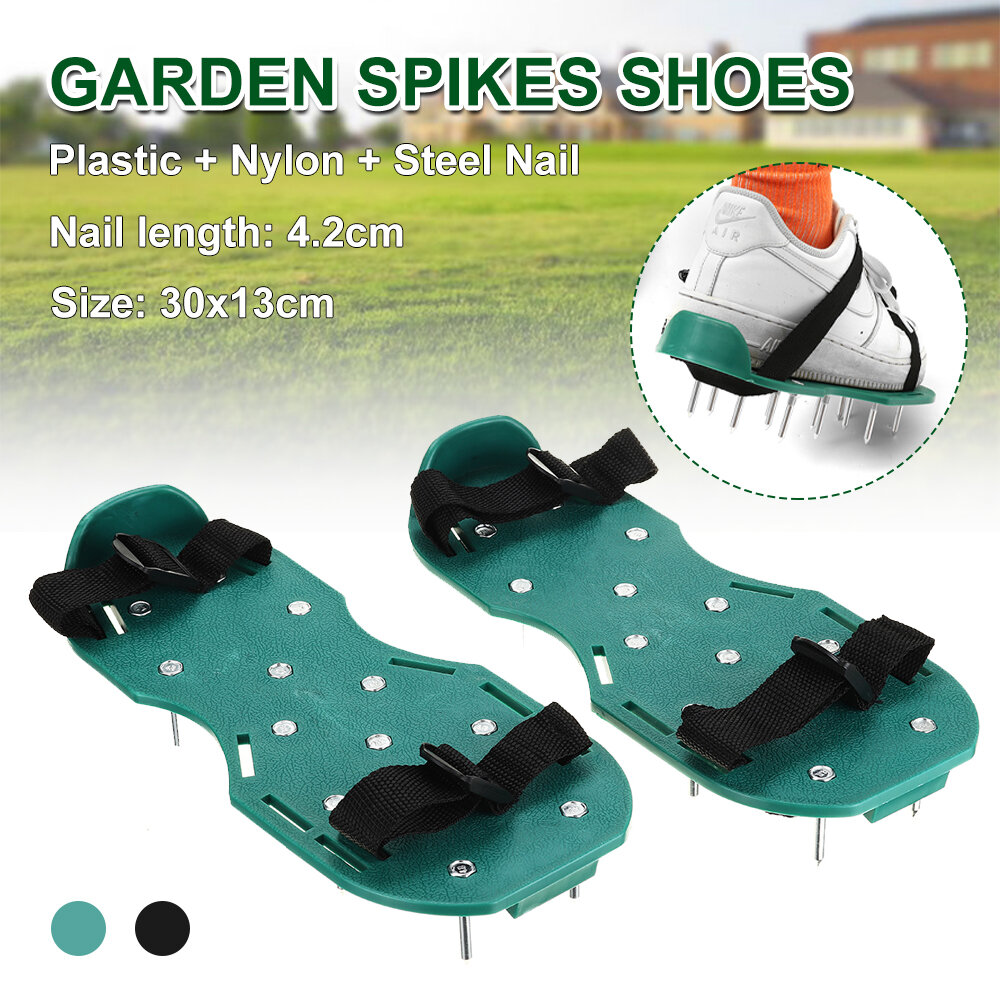 Зеленые/черные 4,2 см гвозди для садовой травы рыхлая почва обувь аэратор для газона сандалии обувь 1 пара садовых шипов обувь + гаечный ключ - зеленые