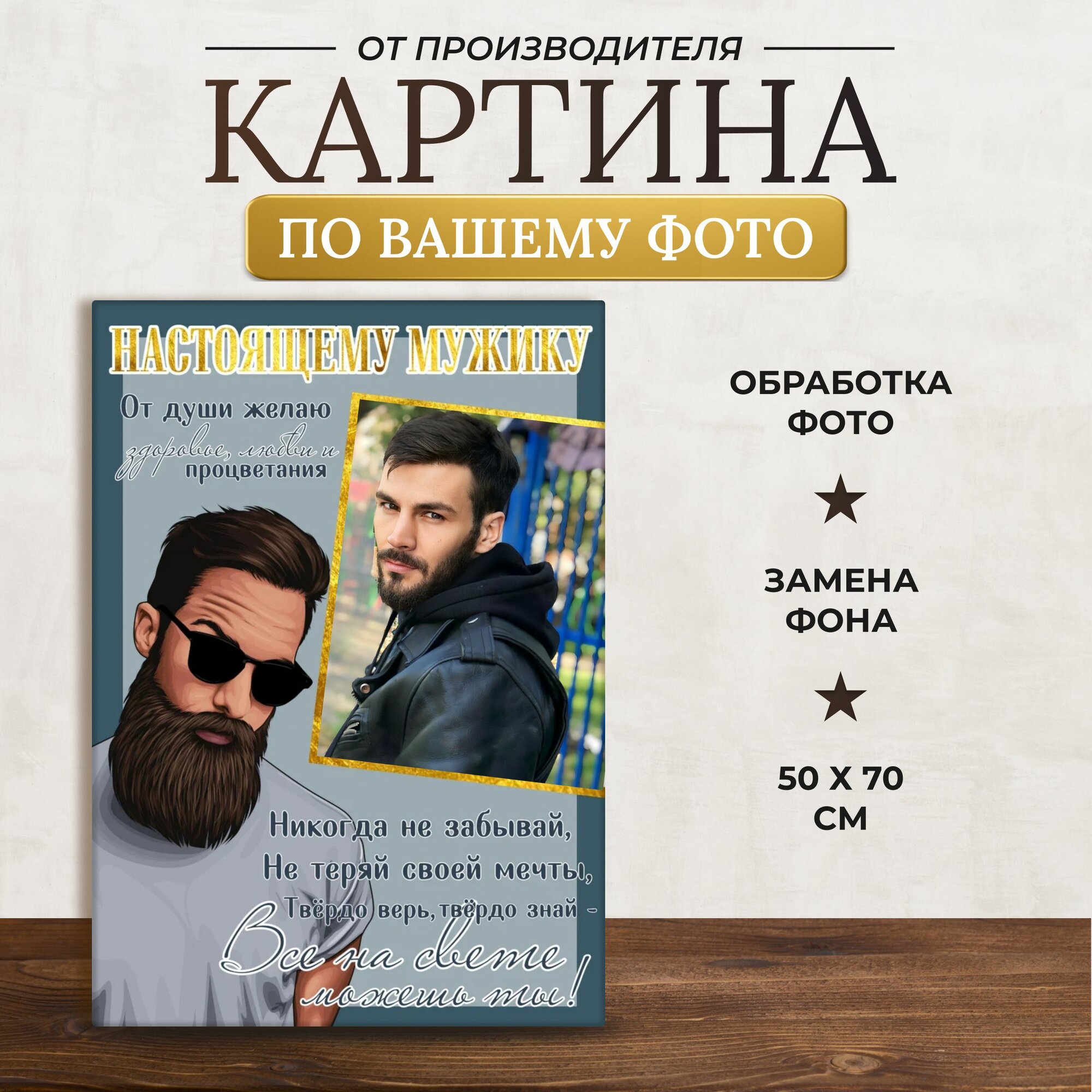 Картина по фото на холсте печать фотографий для интерьера на стену, портрет на заказ 50х70 см