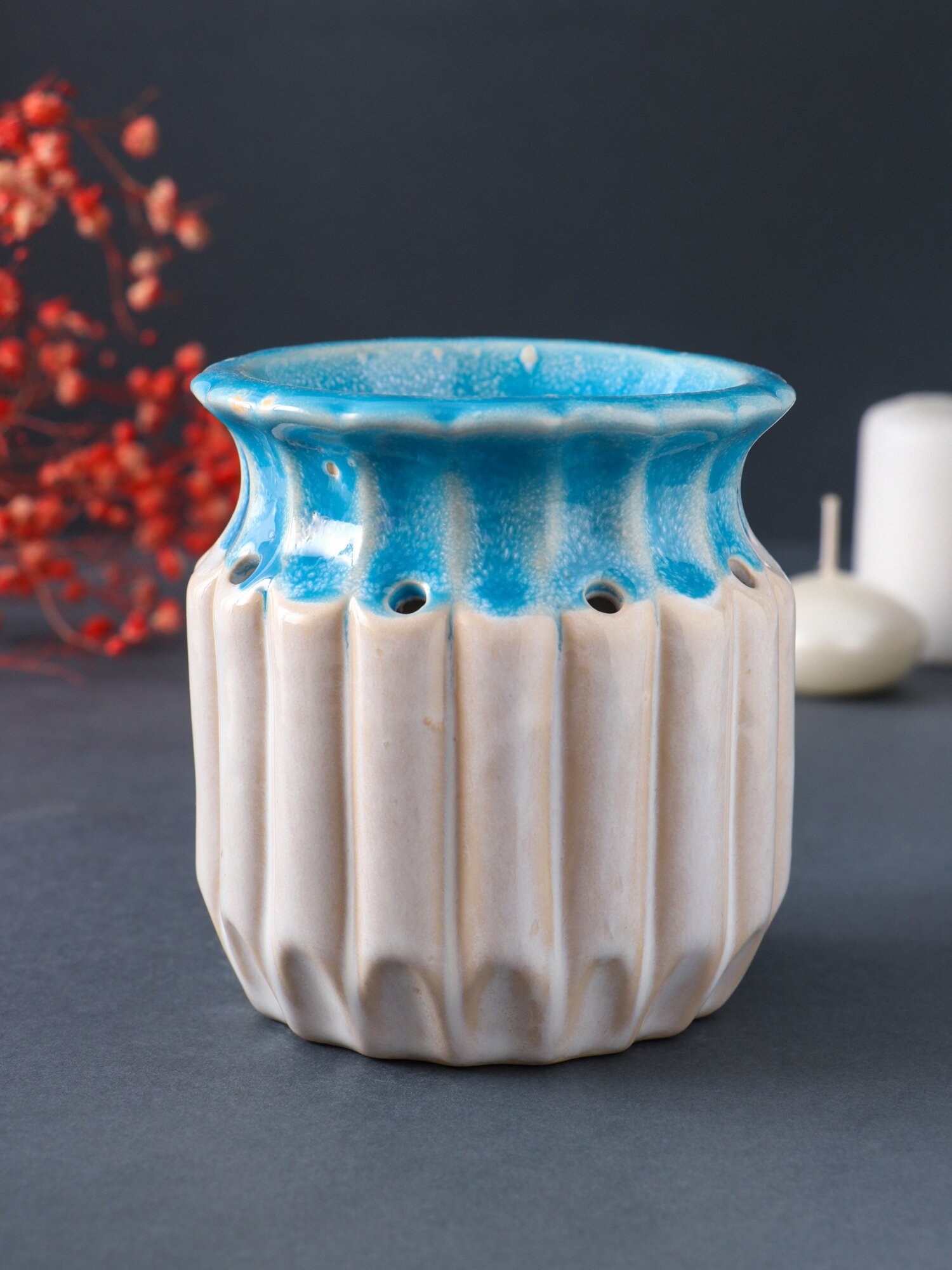 Аромалампа для эфирных масел «Греческая амфора», керамика, синий, 9×9×9.5 см