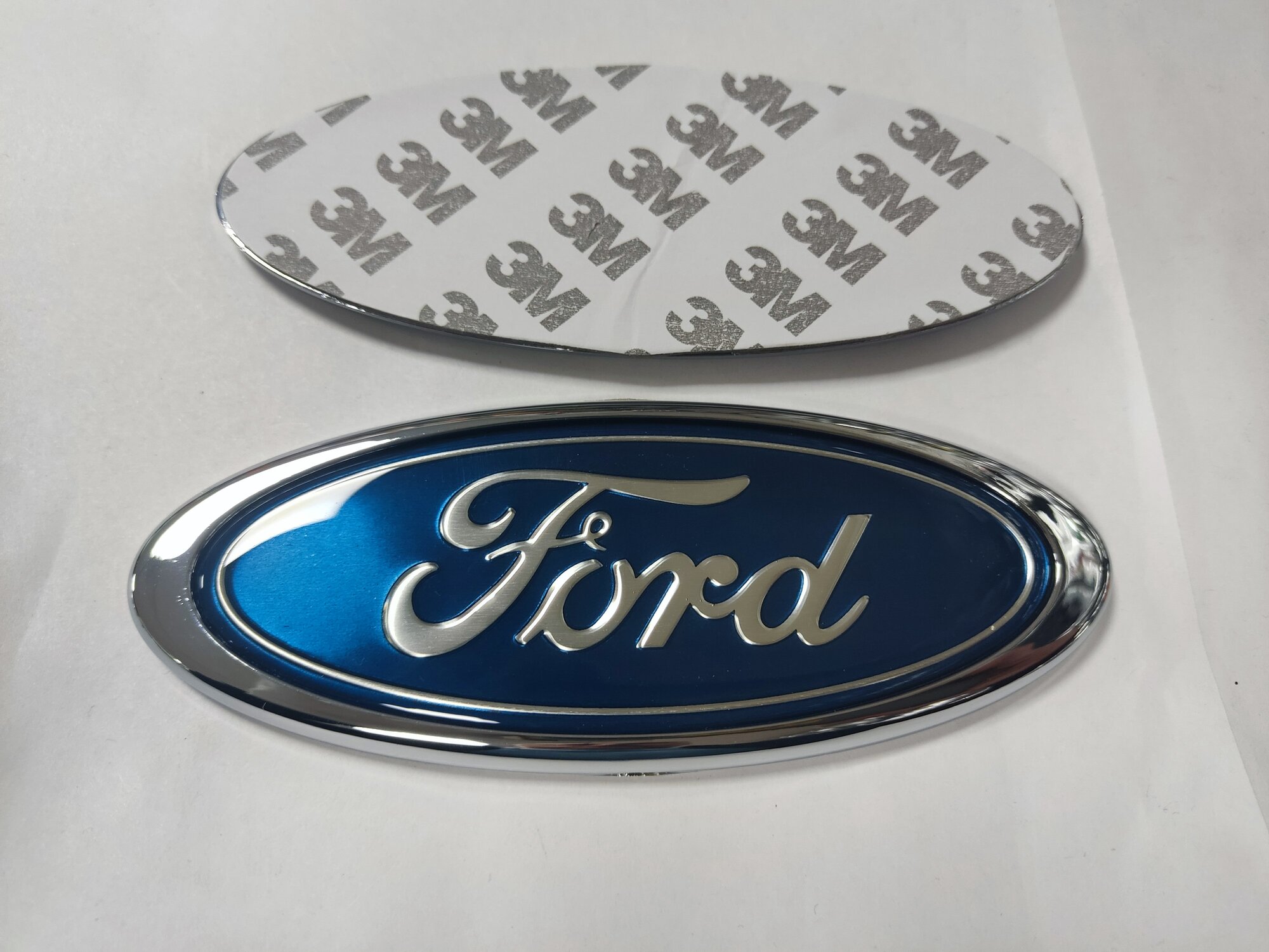 Эмблема Форд, скотч 3M, 14.9x5.9 см, синяя, глянцевая, пластик