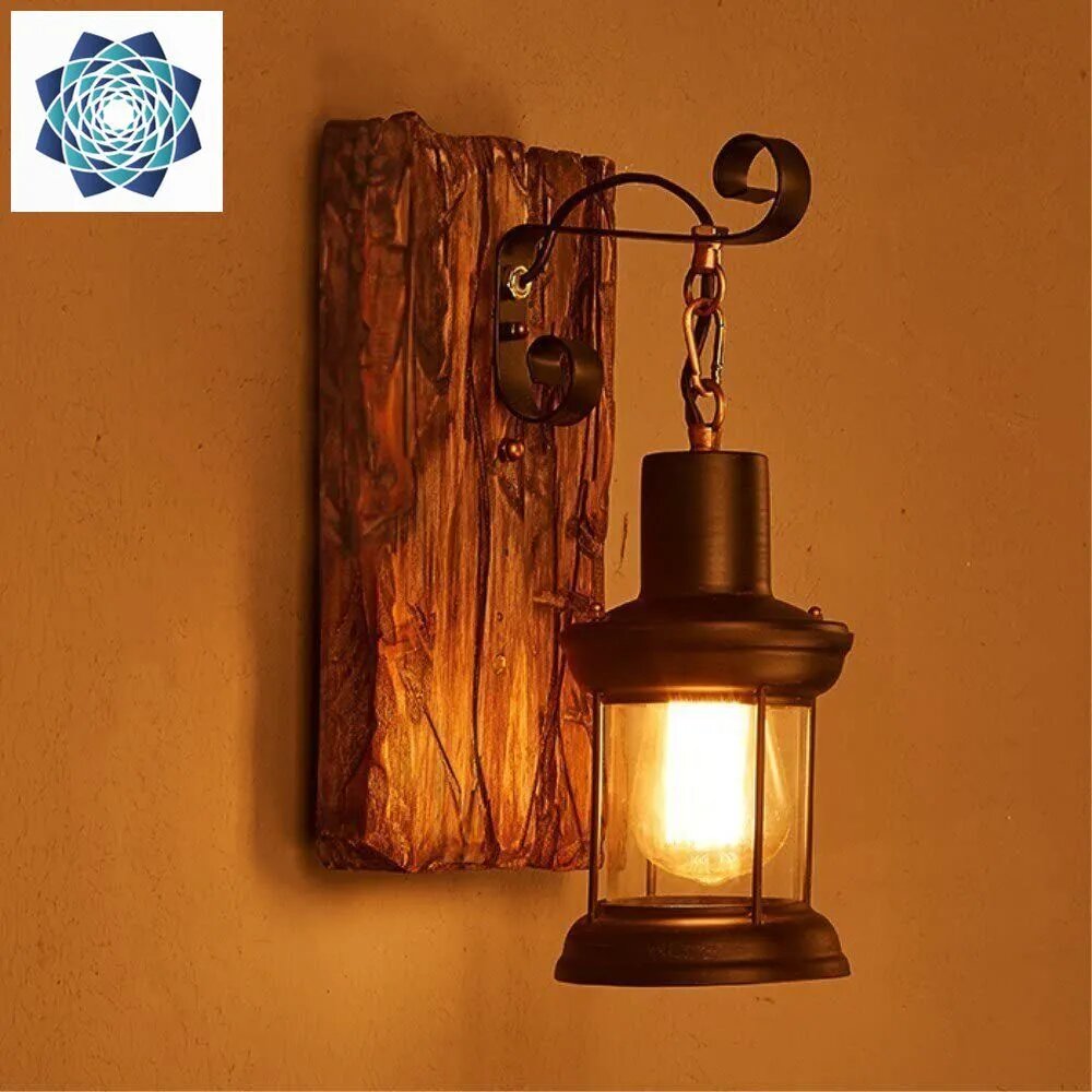 Настенный светильник 4 Вт из натурального дерева в стиле кантри с абажуром для гостиной