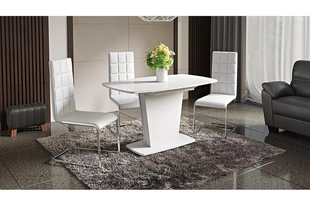 Стол кухонный обеденный раздвижной Белый/Стекло Белый Глянец, Честер, 130х80х75 см