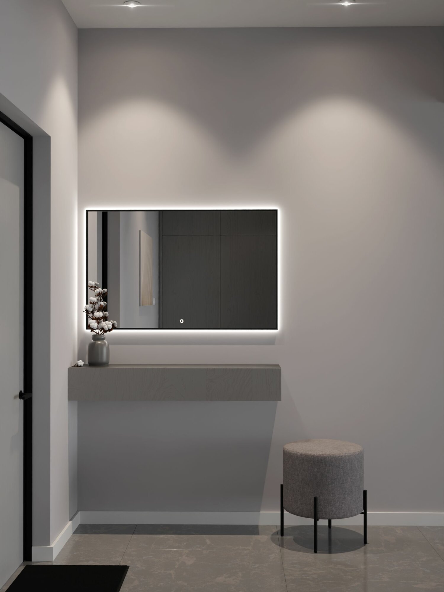 Зеркало 110х50 см. CLOUD MIRROR с подсветкой в ванную сенсорное в алюминиевой раме, Черное