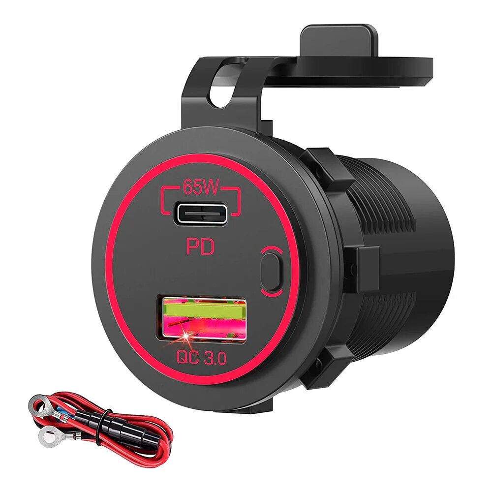 83W PD QC3.0 Автомобильный прикуриватель 12 В 24 В Адаптерная вилка Мотоциклы Разъем для сигар Мультирозетка для автомобиля Мотоцикл Грузовик RV, 83W Red