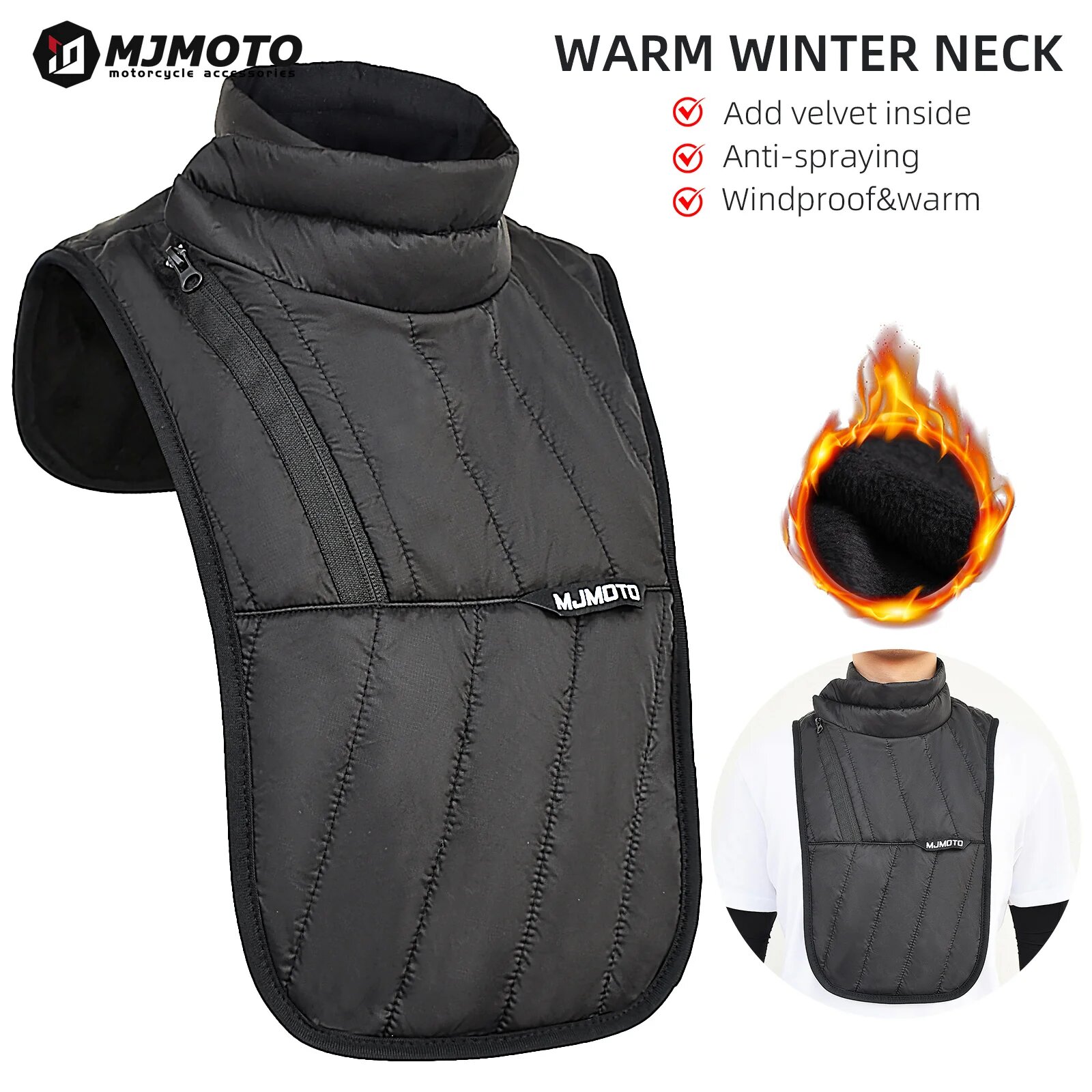 Водонепроницаемый мотоциклетный термошарф на шею, ветрозащитный теплый нагрудник для защиты шеи, зимний воротник для мотоциклиста, Балаклава, Черный