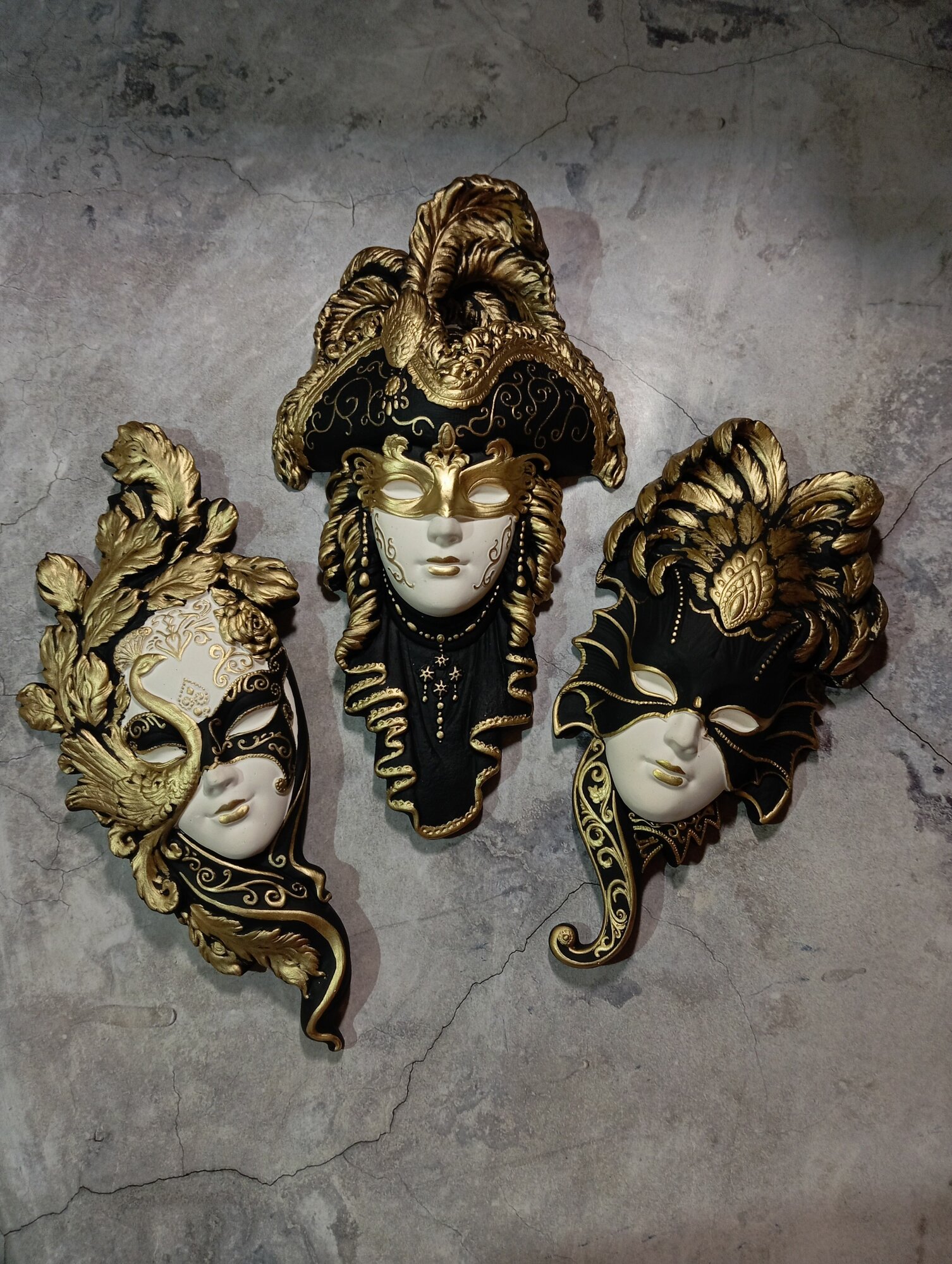 Настенная декорация. Венецианская маска 3шт. черная