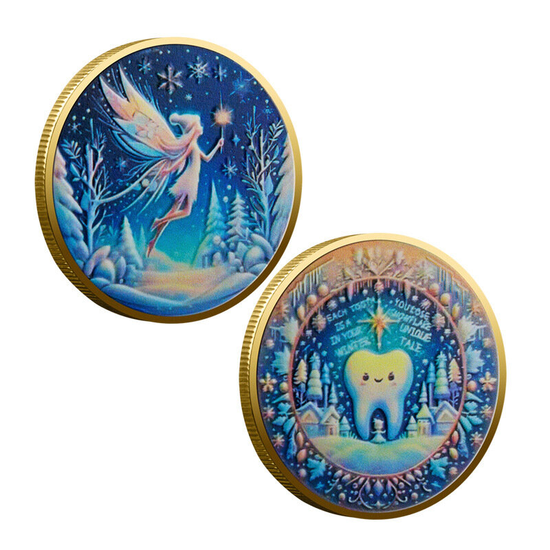 Памятная монета «Зубная фея», дизайн «Снежная ночь», монета на удачу для детей, материал: железо, 30 г, 4 x 0,3 см
