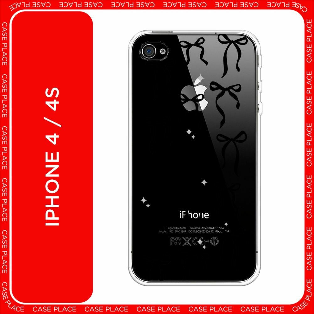 Чехол на Apple iPhone 4/4S / Айфон 4/4S с принтом "Black bows", прозрачный