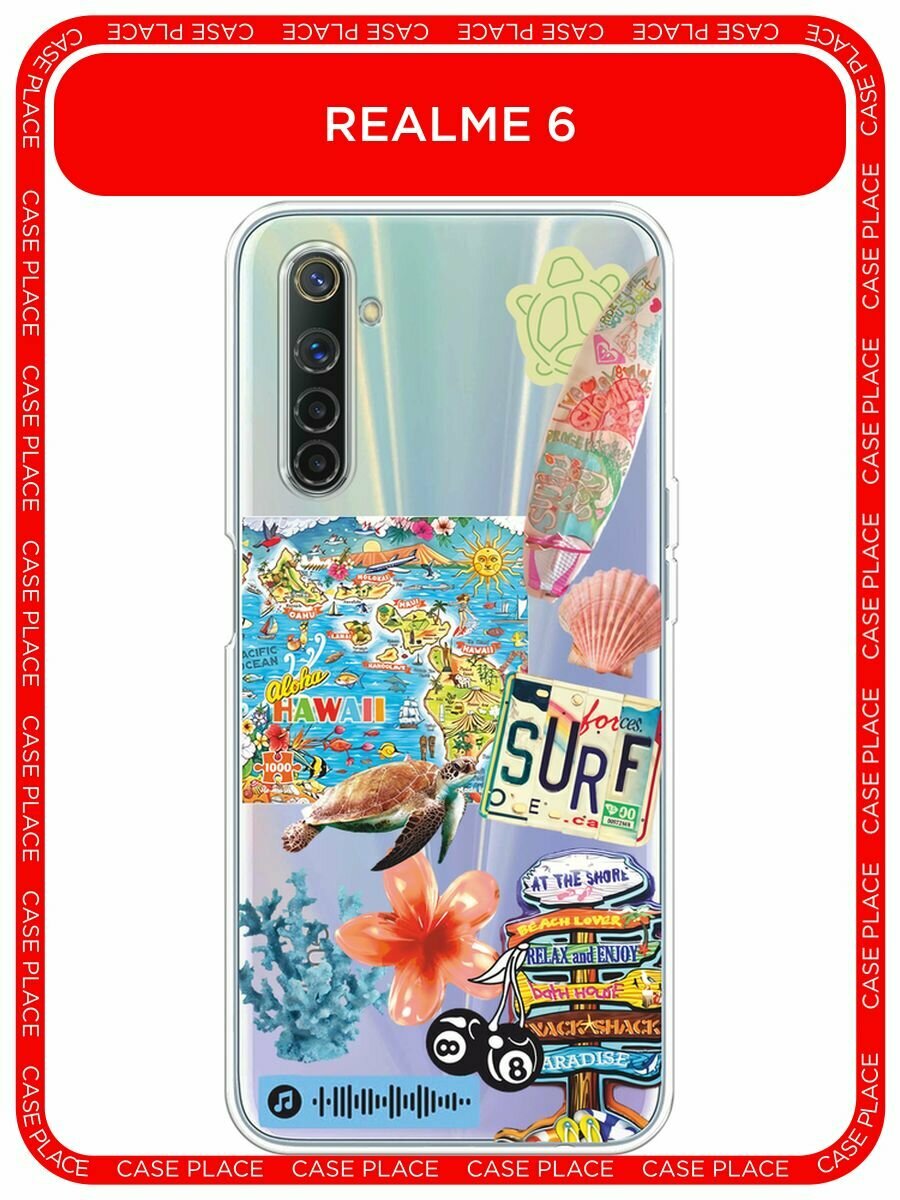 Чехол на Realme 6 / Реалми 6 с принтом "Summer collage", прозрачный