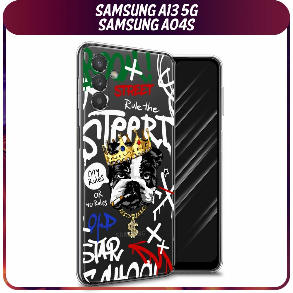 Чехол на Samsung Galaxy A13 5G/A04s / Самсунг Галакси А13 5G/A04s с принтом Бульдог в короне, прозрачный