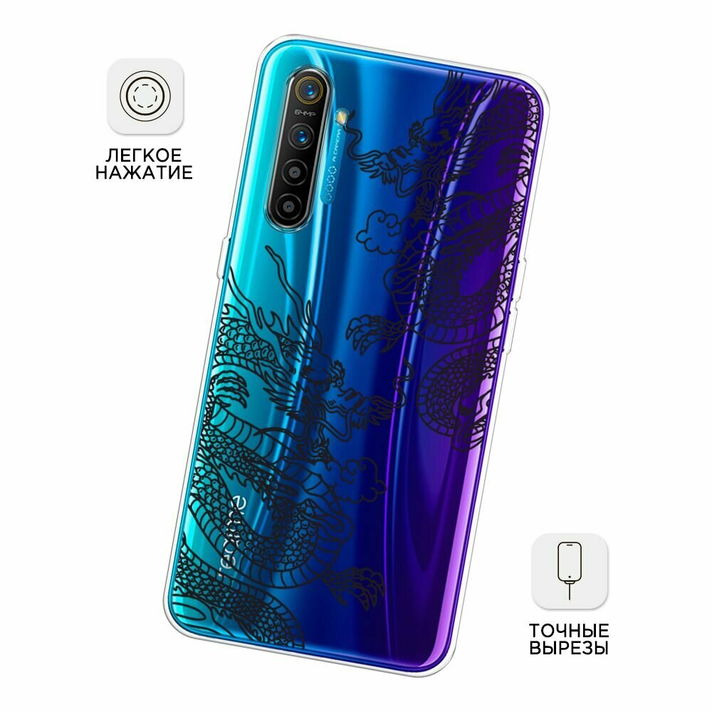 Чехол на Realme XT / Реалми XT с принтом "Два китайских дракона", прозрачный — фото 1