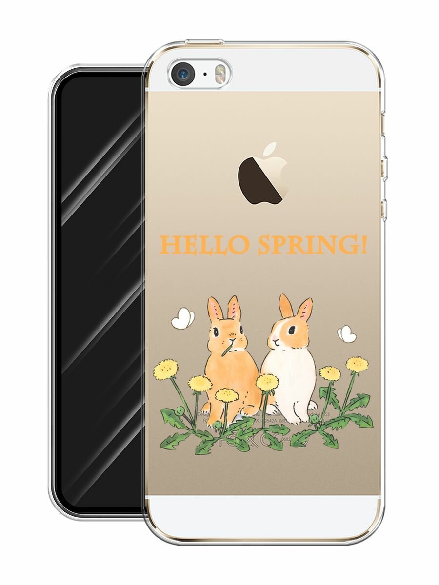 Чехол на Apple iPhone 5/5S/SE / Айфон 5/5S/SE с принтом "Весенние кролики", прозрачный — фото 1
