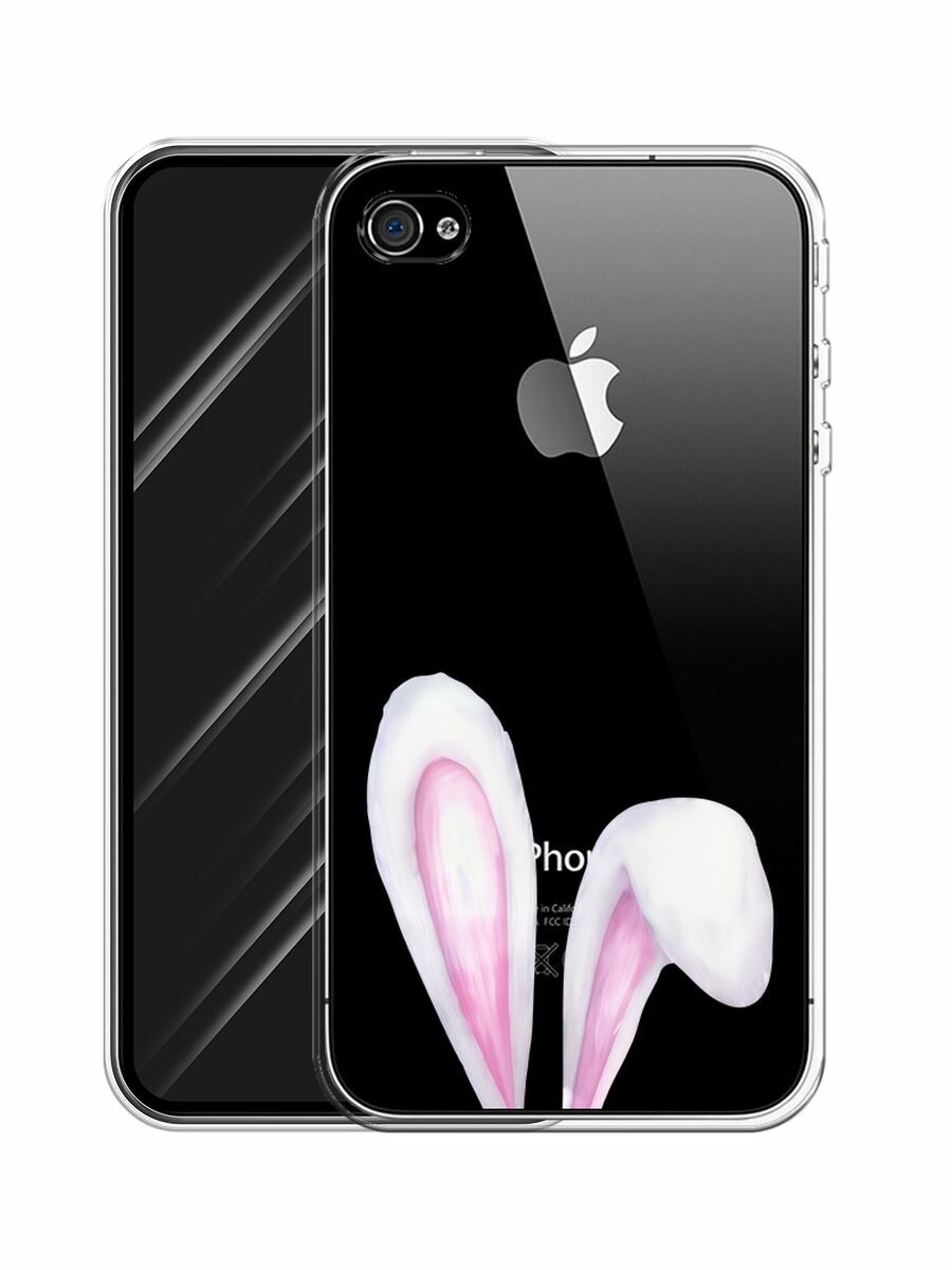 Чехол на Apple iPhone 4/4S / Айфон 4/4S с принтом "Кроличьи уши 2", прозрачный — фото 1