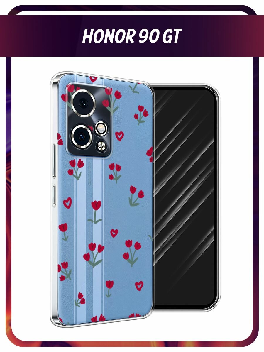 Чехол на Honor 90 GT / Хонор 90 GT с принтом "Красные тюльпанчики", прозрачный