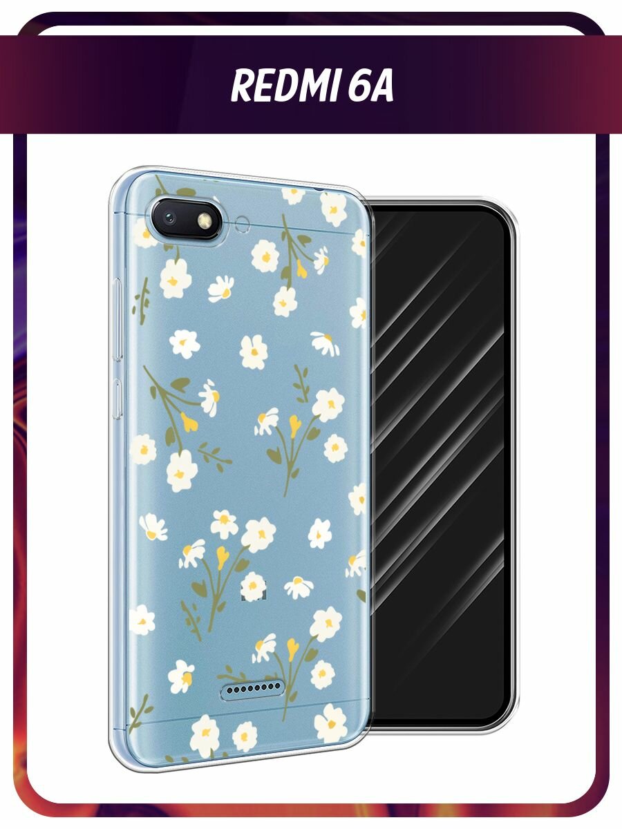 Чехол на Xiaomi Redmi 6A / Сяоми Редми 6А с принтом "Пучки ромашек паттерн", прозрачный