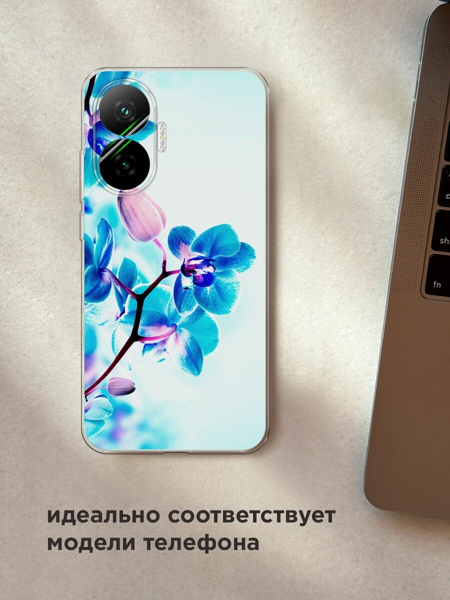 Силиконовый чехол на Poco F7 / Поко F7 с принтом "Голубая орхидея" — фото 1