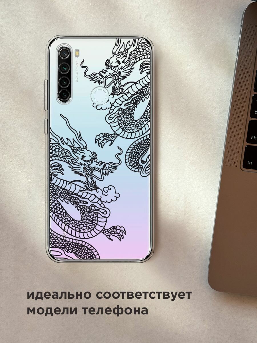 Чехол на Xiaomi Redmi Note 8T / Сяоми Редми Нот 8Т с принтом "Два китайских дракона", прозрачный — фото 1