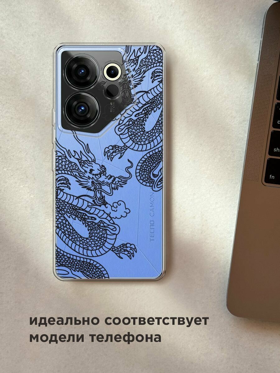 Чехол на Tecno Camon 20 Premier / Текно Камон 20 Премьер с принтом "Два китайских дракона", прозрачный — фото 1