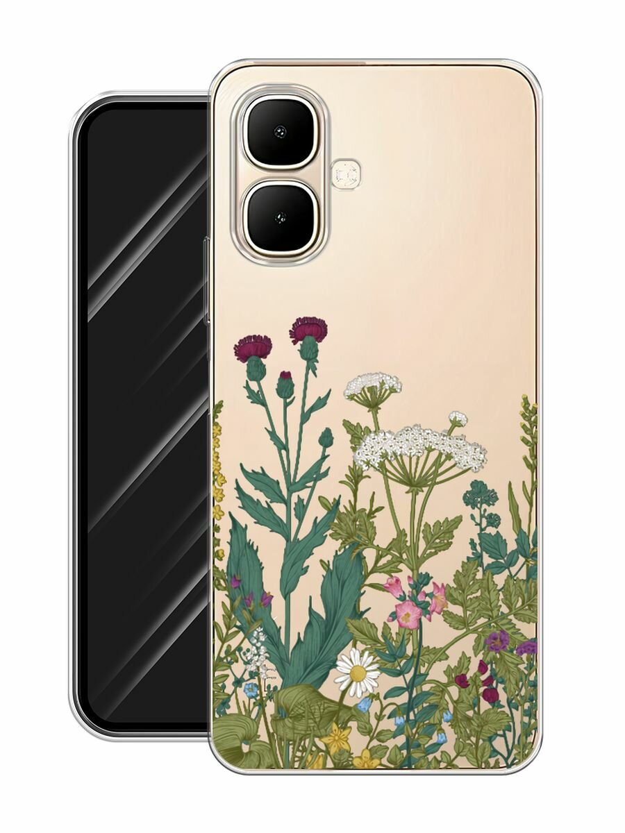 Чехол на Infinix Smart 10 / Инфиникс Смарт 10 с принтом "Дикие полевые цветы", прозрачный — фото 1