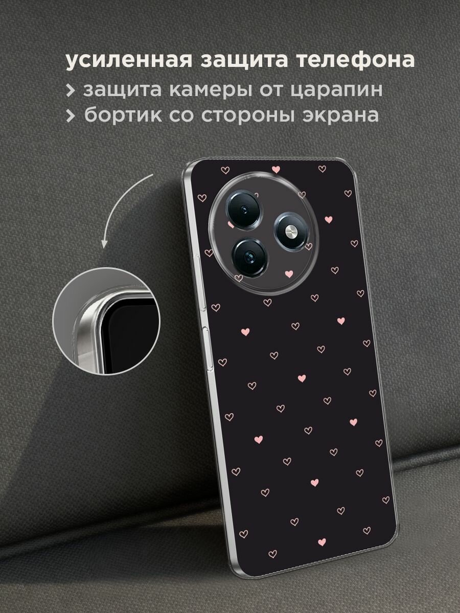 Чехол на Itel S24 / Ител S24 с принтом "Черный фон и сердечки" — фото 1