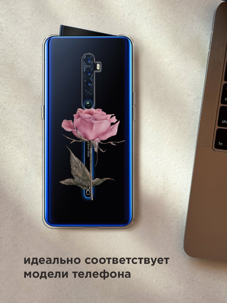 Чехол на Oppo Reno 2 / Оппо Рено 2 с принтом "Меланхоличная роза", прозрачный — фото 1