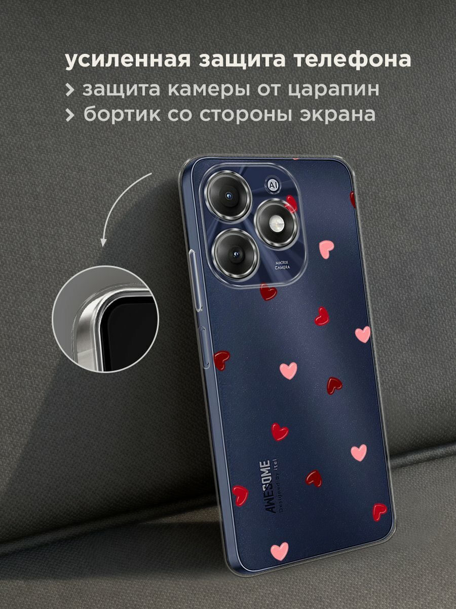 Чехол на Itel A70 / Ител А70 с принтом "Бордовые сердечки 2" — фото 1