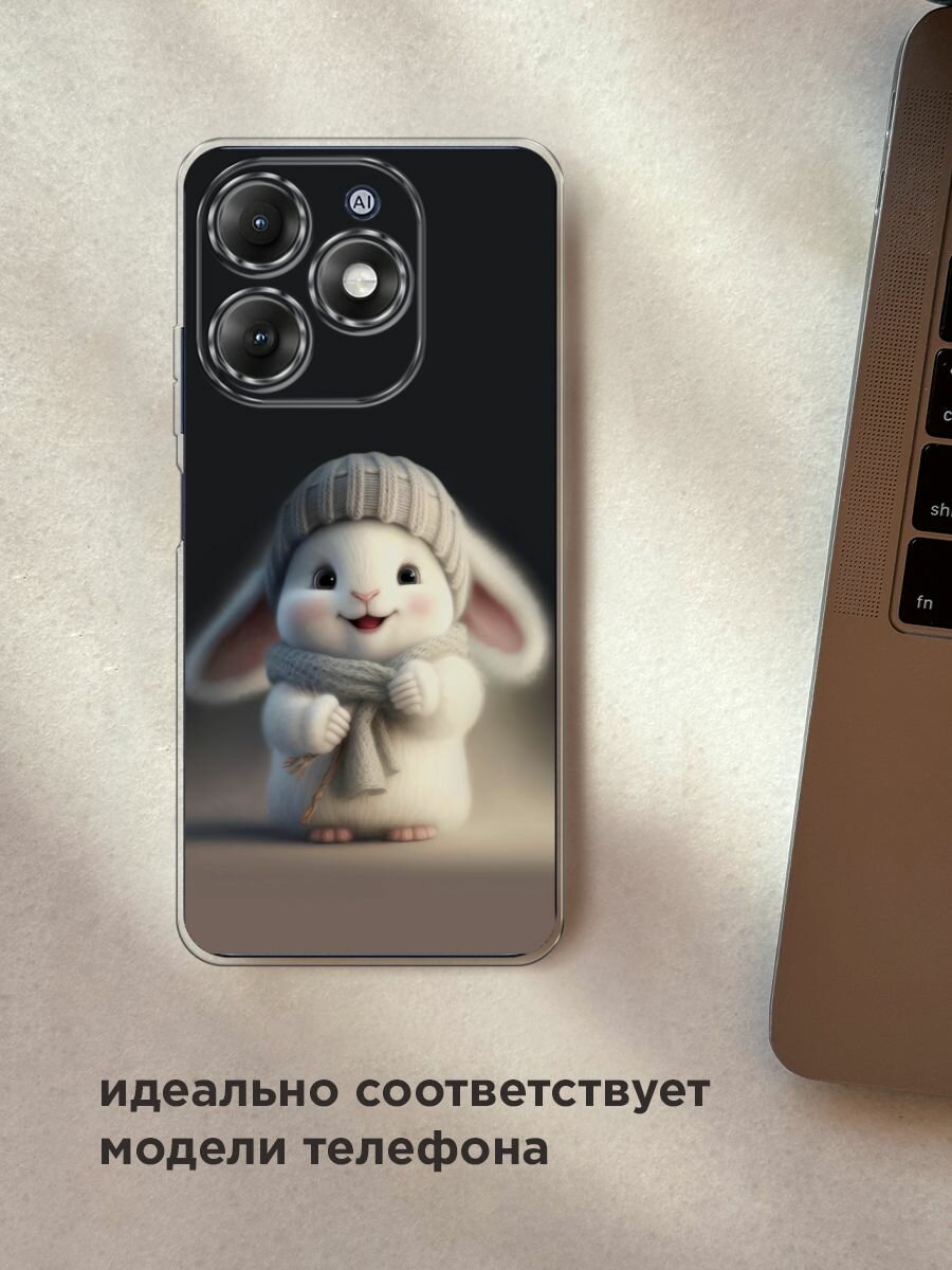Чехол на Itel A70 / Ител А70 с принтом "Белый крольчонок в шапке" — фото 1