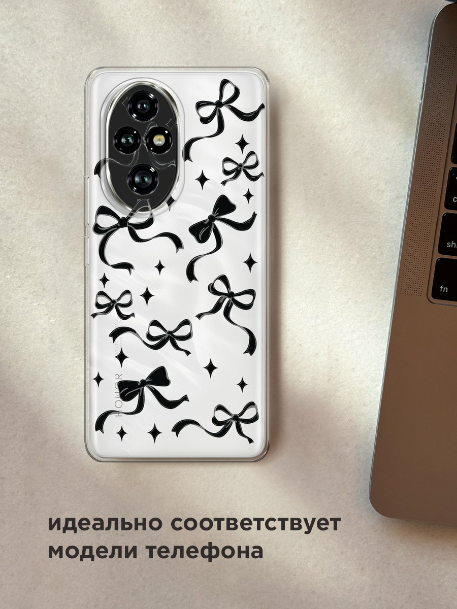 Чехол на Honor 200 Pro / Хонор 200 Про с принтом "Милые чёрные бантики 4" — фото 1