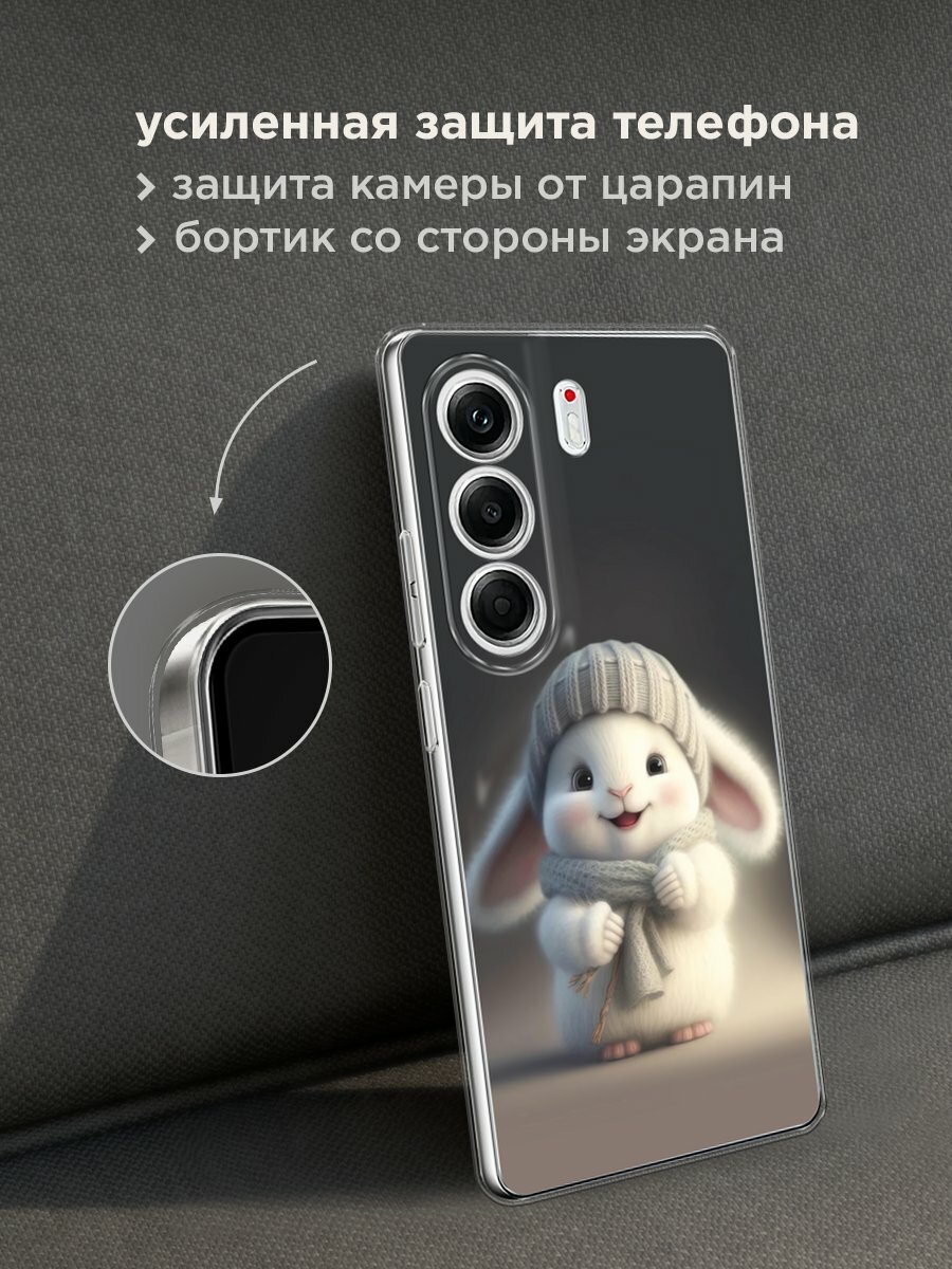 Чехол на Tecno Camon 40 Pro / Текно Камон 40 Про с принтом "Белый крольчонок в шапке" — фото 1
