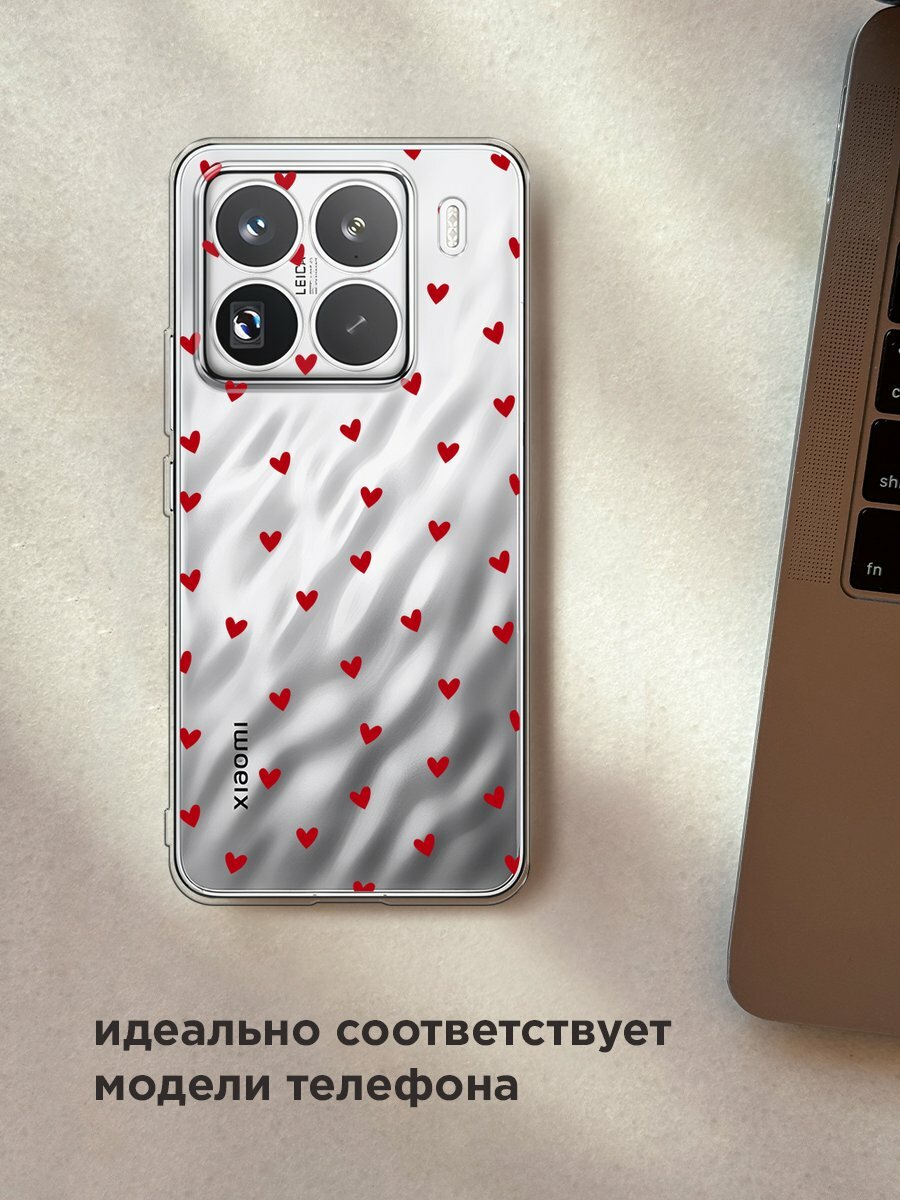 Чехол на Xiaomi 15 Pro / Сяоми 15 Про с принтом "Red hearts", прозрачный — фото 1